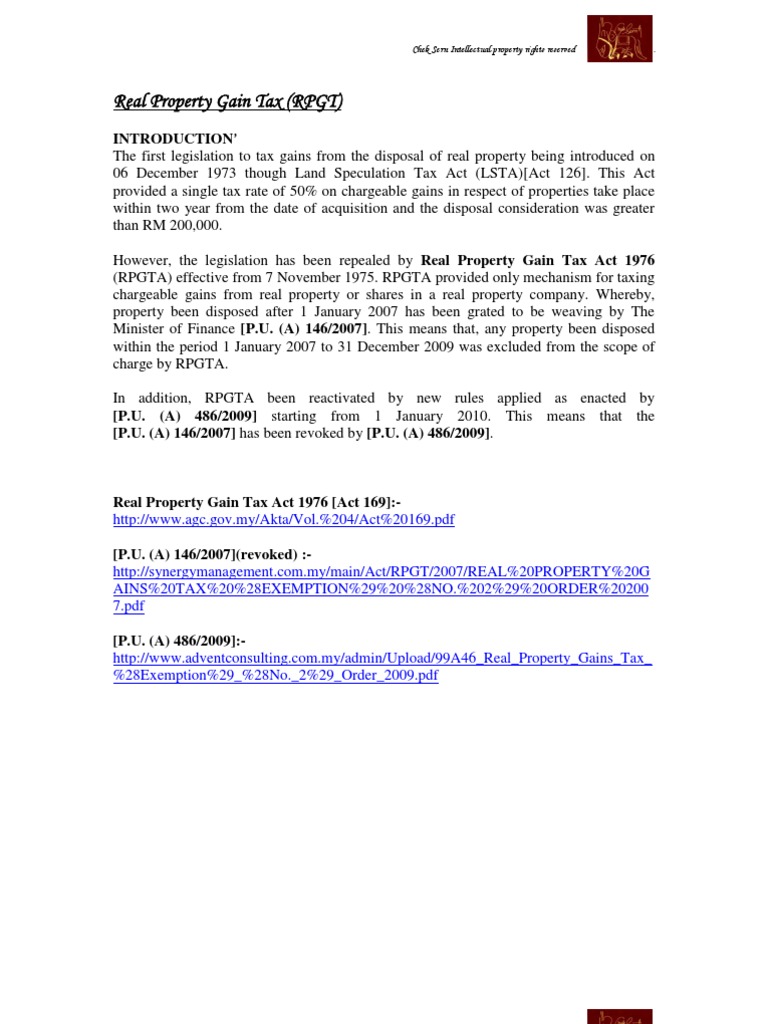 Overview of Real Property Gain Tax 1976 | PDF | Taxes | Government Finances