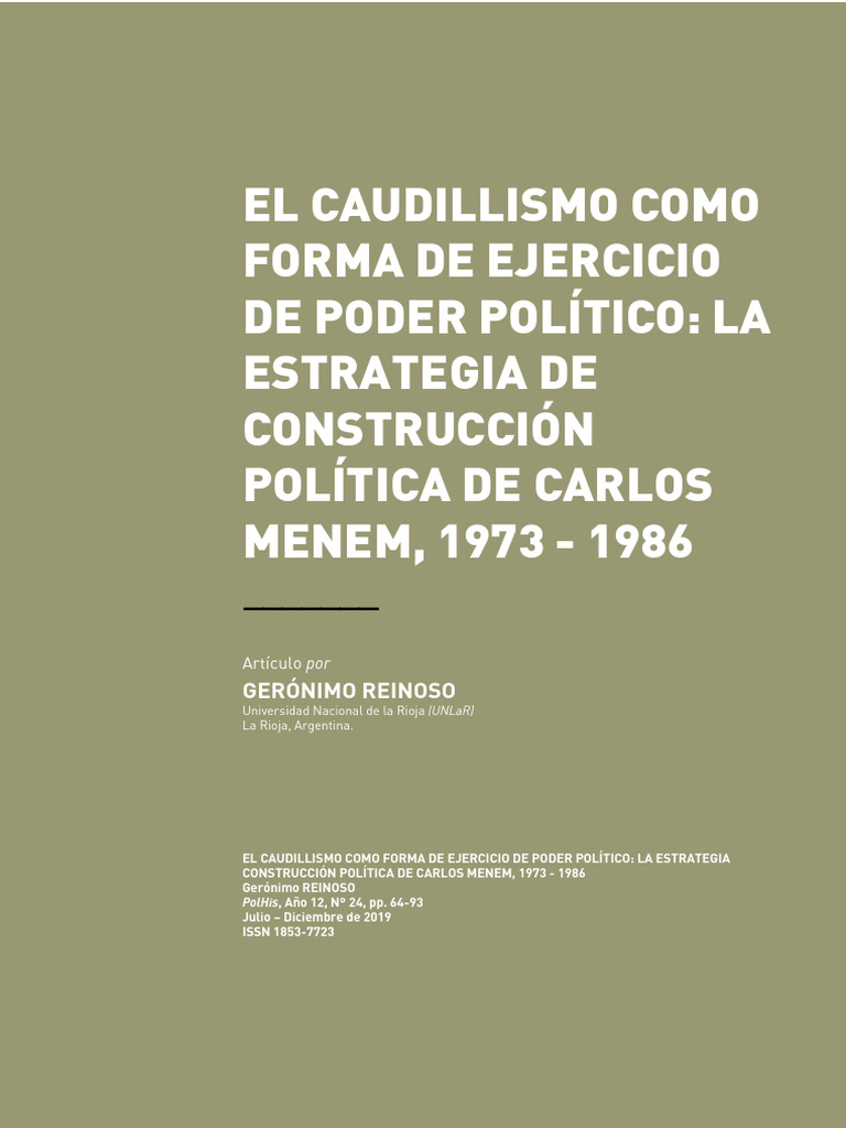 G. A. Reinoso, "El Caudillismo Como Forma de Ejercicio de Poder ...