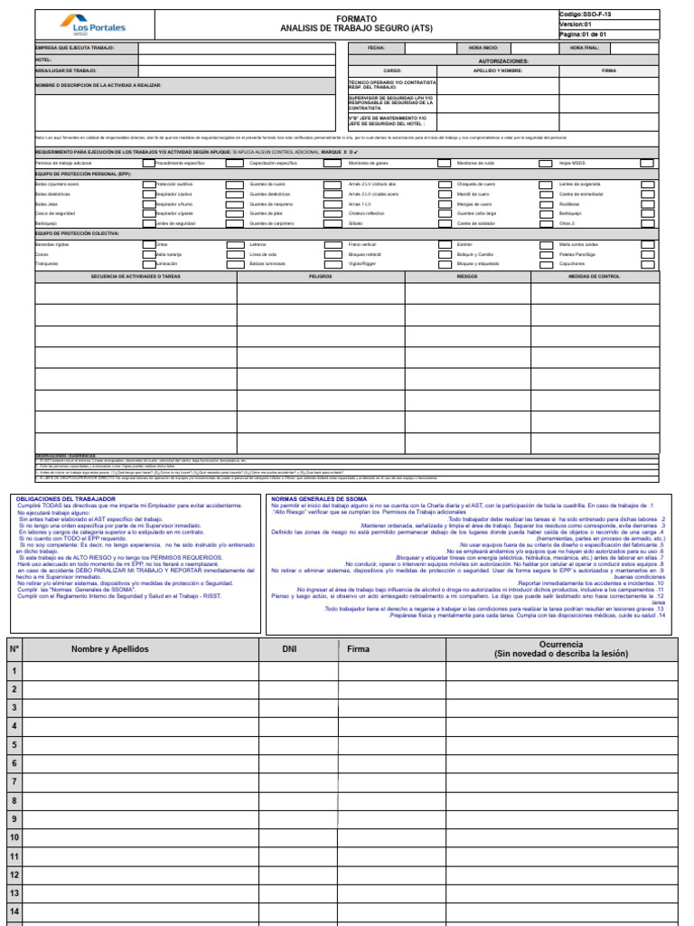 SSO-F-13 Formato ATS (LPH) | PDF