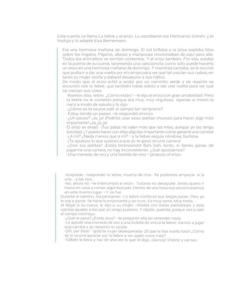 Cuento - LA LIEBRE Y EL ERIZO | PDF