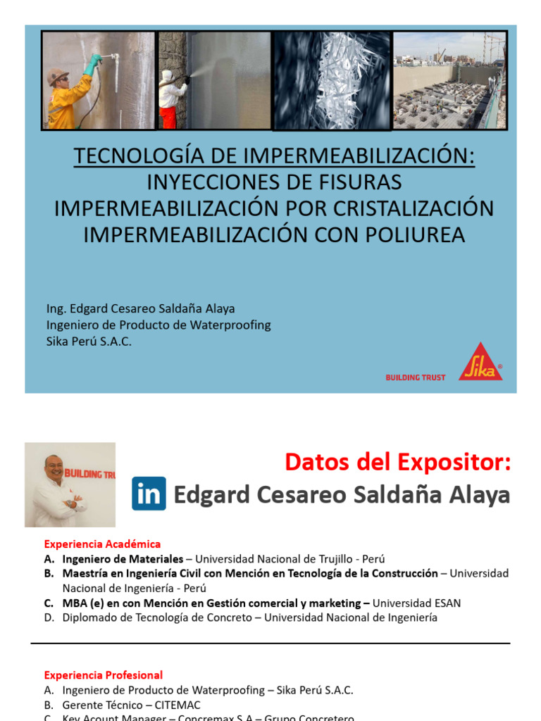 Presentación Tecnologías de Impermeabilización | PDF | Hormigón | Permeabilidad (Ciencias de la ...