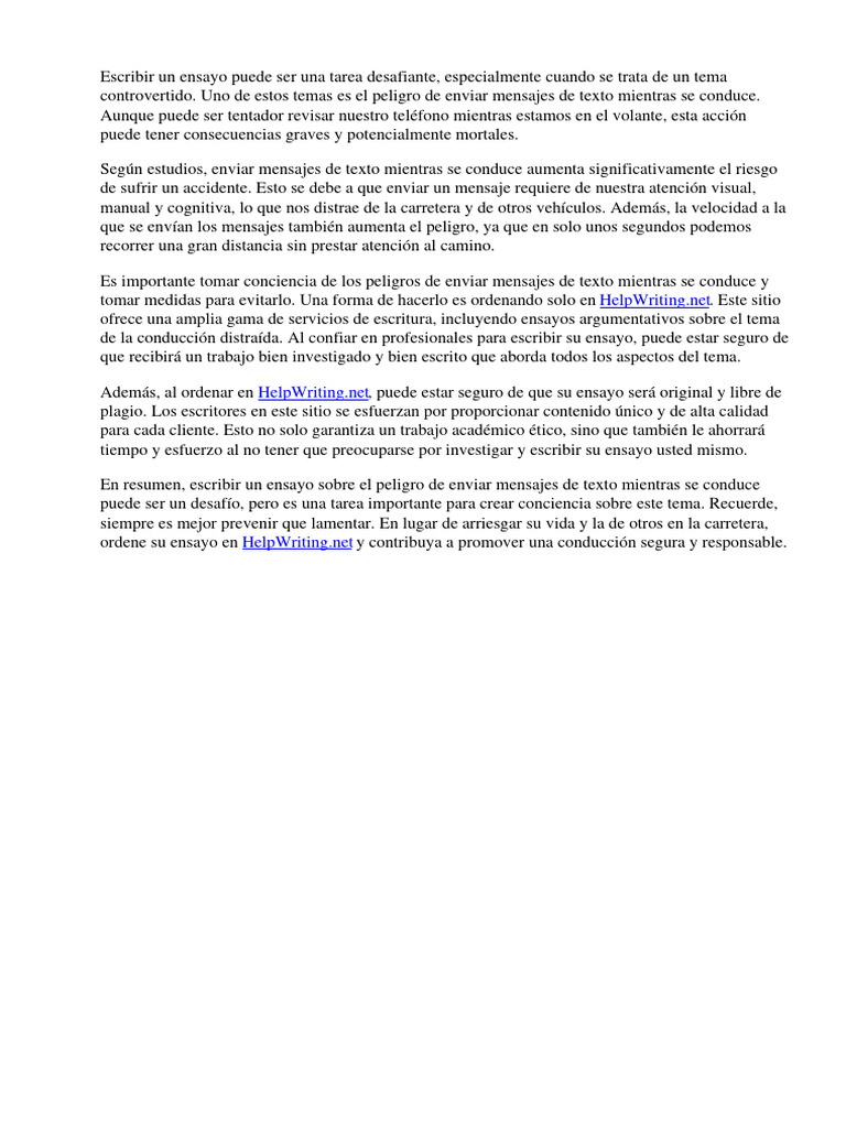El Peligro de Enviar Mensajes de Texto Mientras Se Conduce | PDF ...
