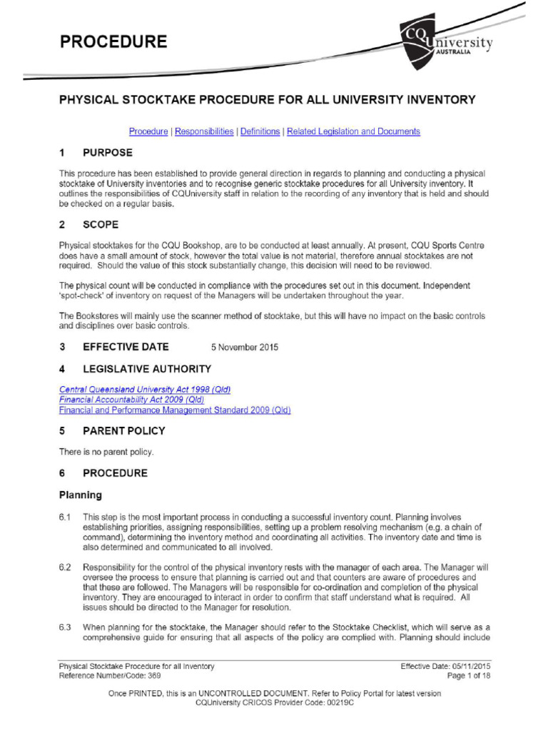 Cycle Stock SOP | PDF