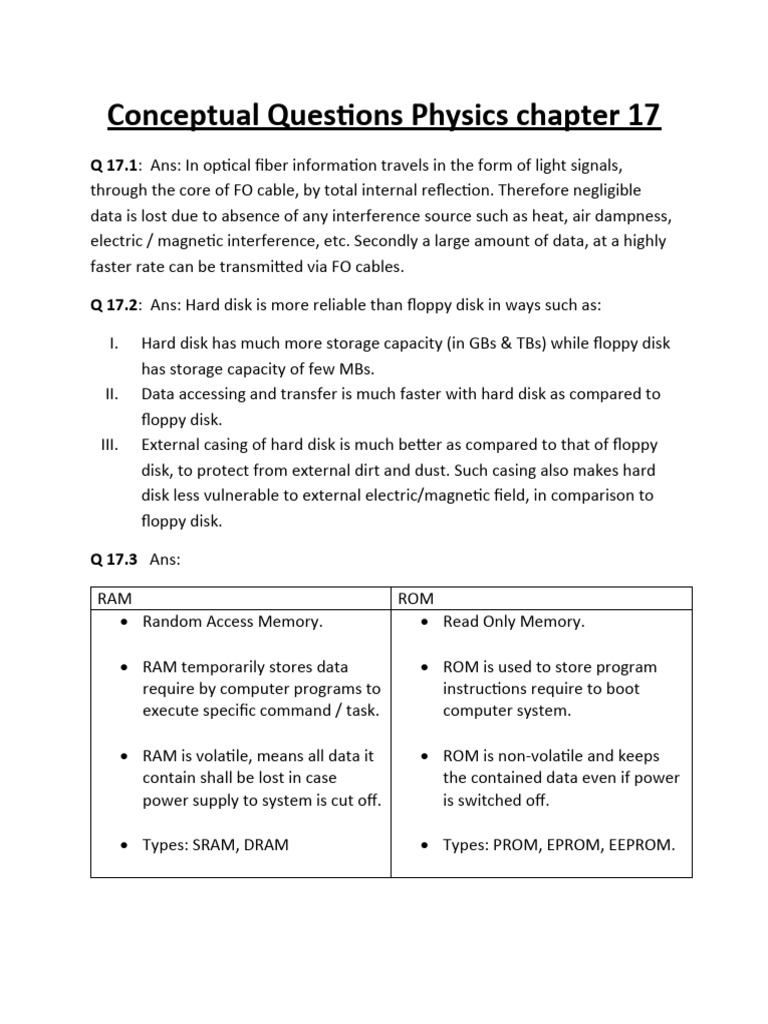 Physics Chapter 17: Optical Fiber, Storage Devices, and Memory Types | PDF