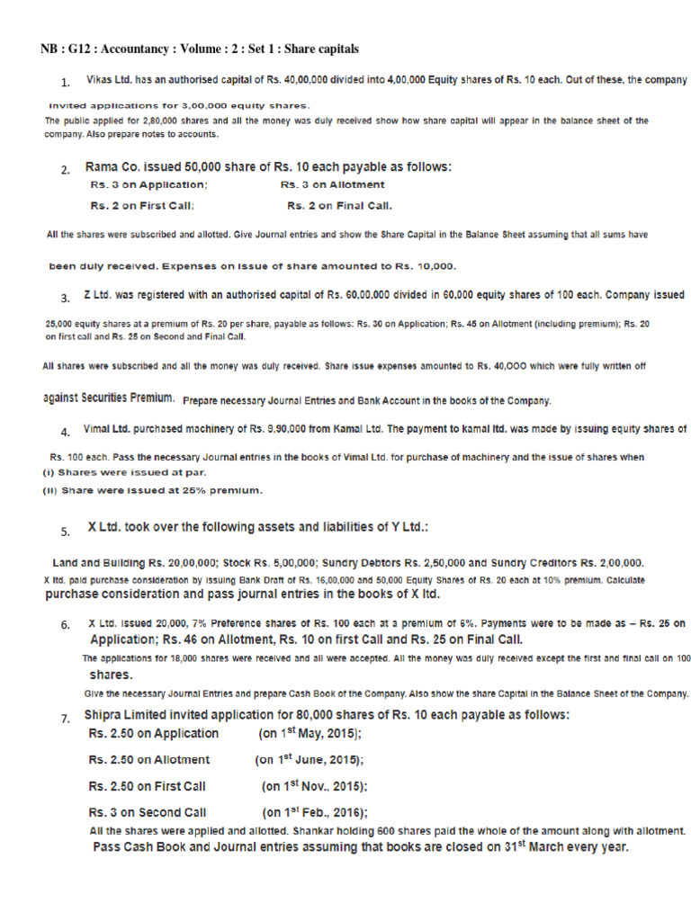 Share Capital Questions | PDF | Computers
