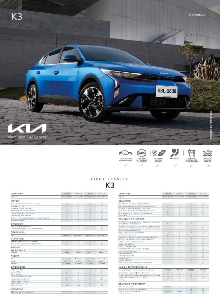 K3 Ficha Tecnica 24 Febrero 2024 | PDF | Sistema de freno antibloqueo | Transmisión automática