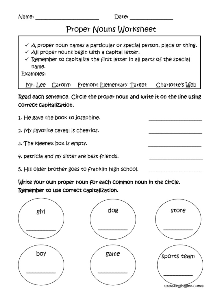 Proper Nouns Worksheet for Students | PDF | Sports & Recreation