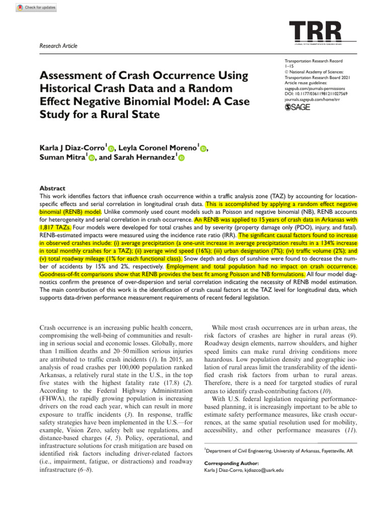 Assessment of Crash Occurrence Using | PDF | Traffic Collision | Linear Regression
