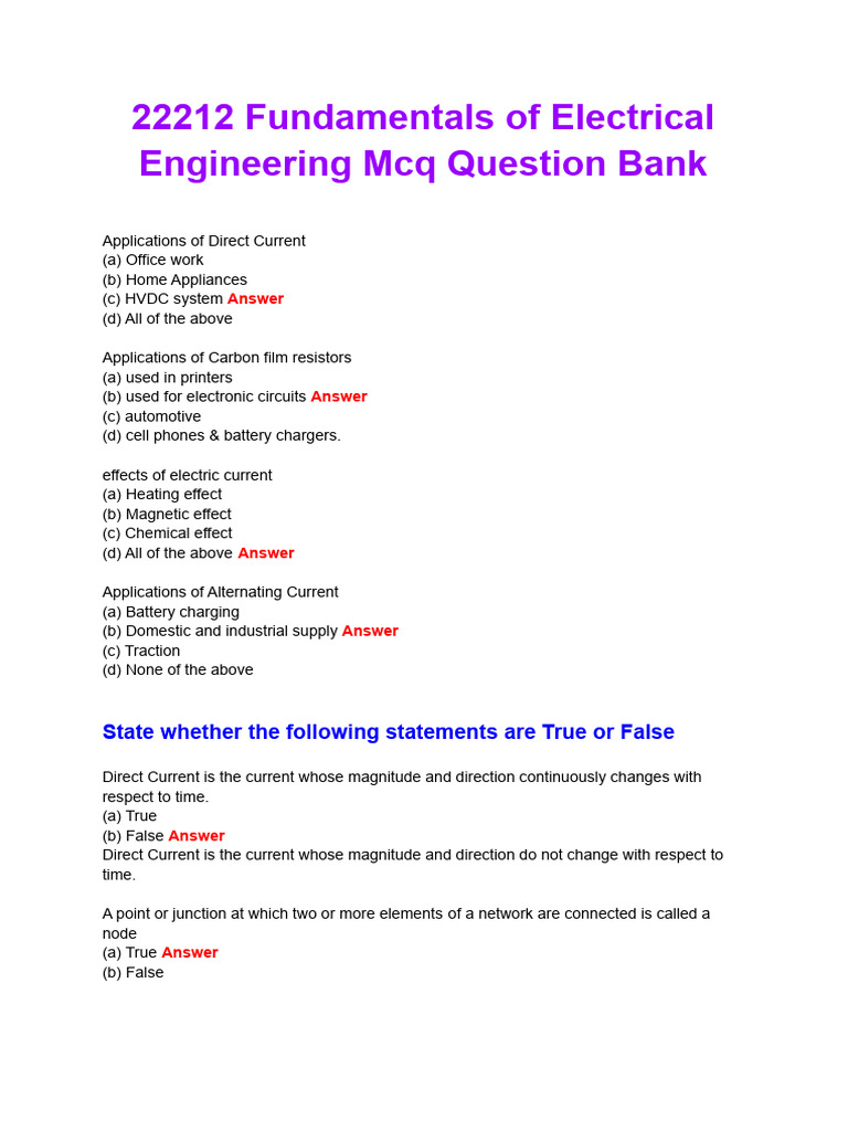 Fundamentals of Electrical Engineering Mcqs PDF | PDF | Physical Quantities | Materials Science