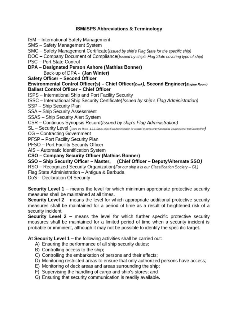ISM/ISPS Abbreviations & Terms Guide | PDF | Shipping | Water Transport