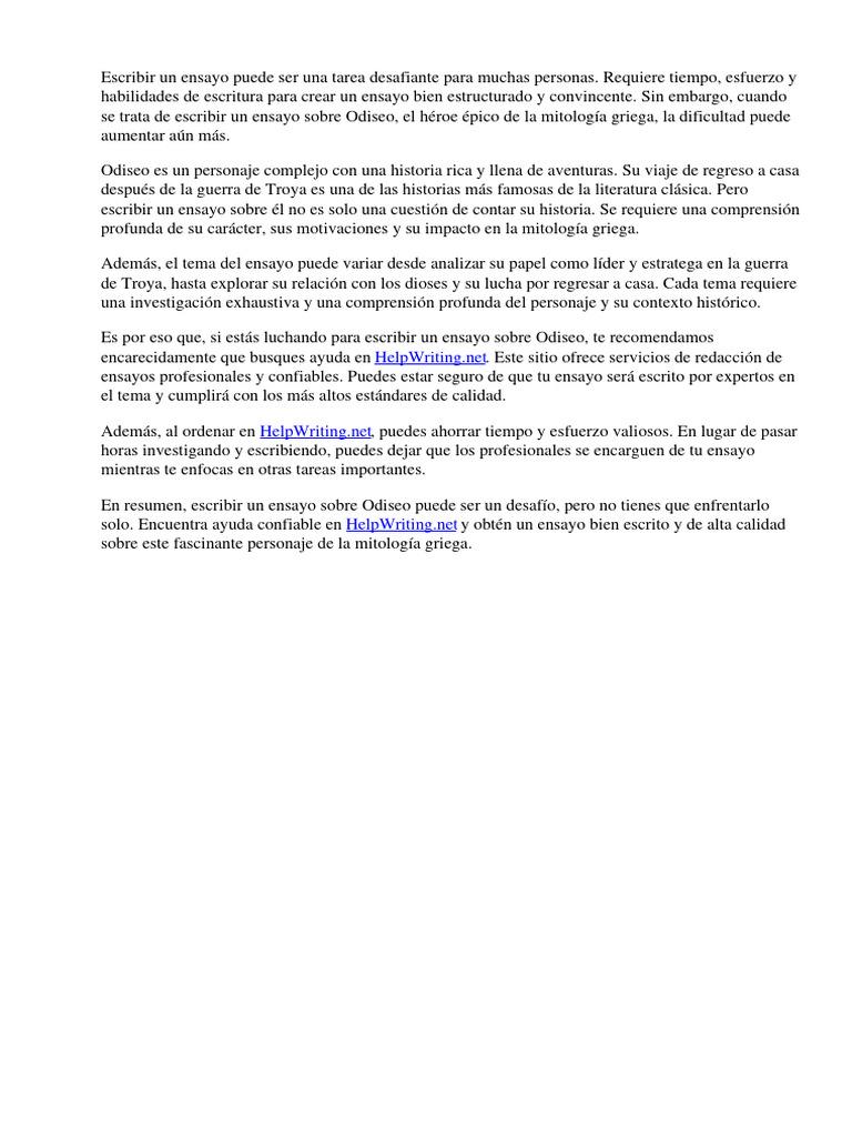 Ensayo Sobre Odiseo | PDF | Ensayos | Mitología griega