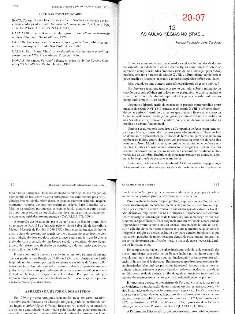 20-7 As Aulas Régias No Brasil | PDF | Brasil | Portugal