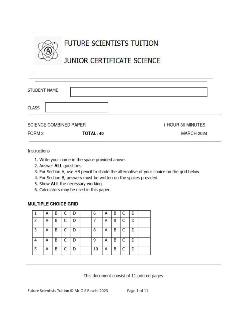Form 2 Science Exam Paper 2024 | PDF | Carbon Dioxide | Carbon Dioxide ...