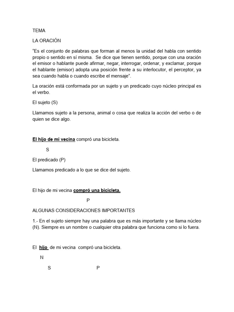 La Oración | PDF | Adjetivo | Verbo