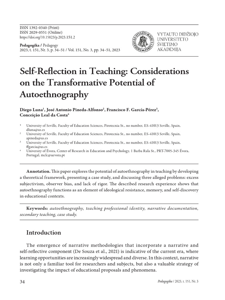 Self-Reflection in Teaching Considerations On The | PDF | Methodology ...
