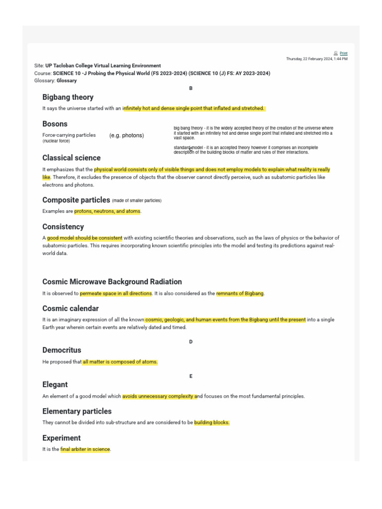 Science Glossary and Notes | PDF | Universe | Matter