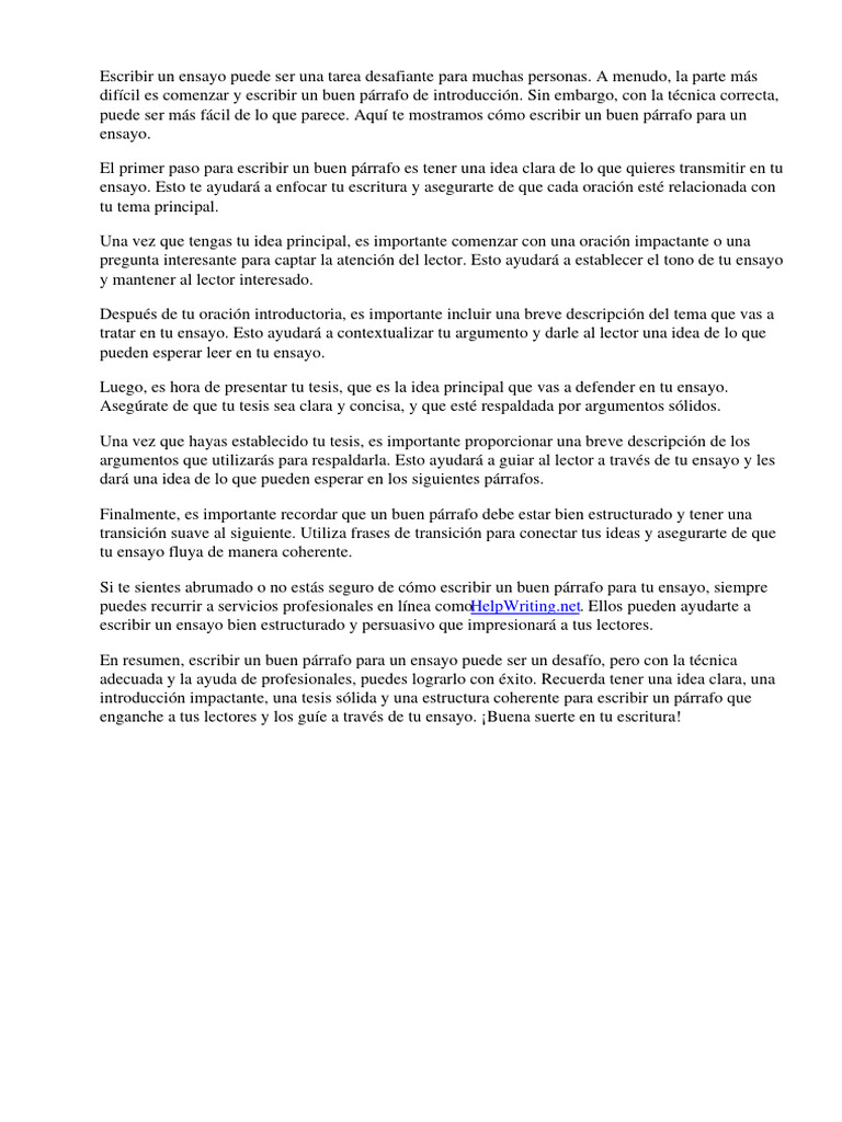 Cómo Escribir Un Buen Párrafo para Un Ensayo | PDF | Ensayos ...