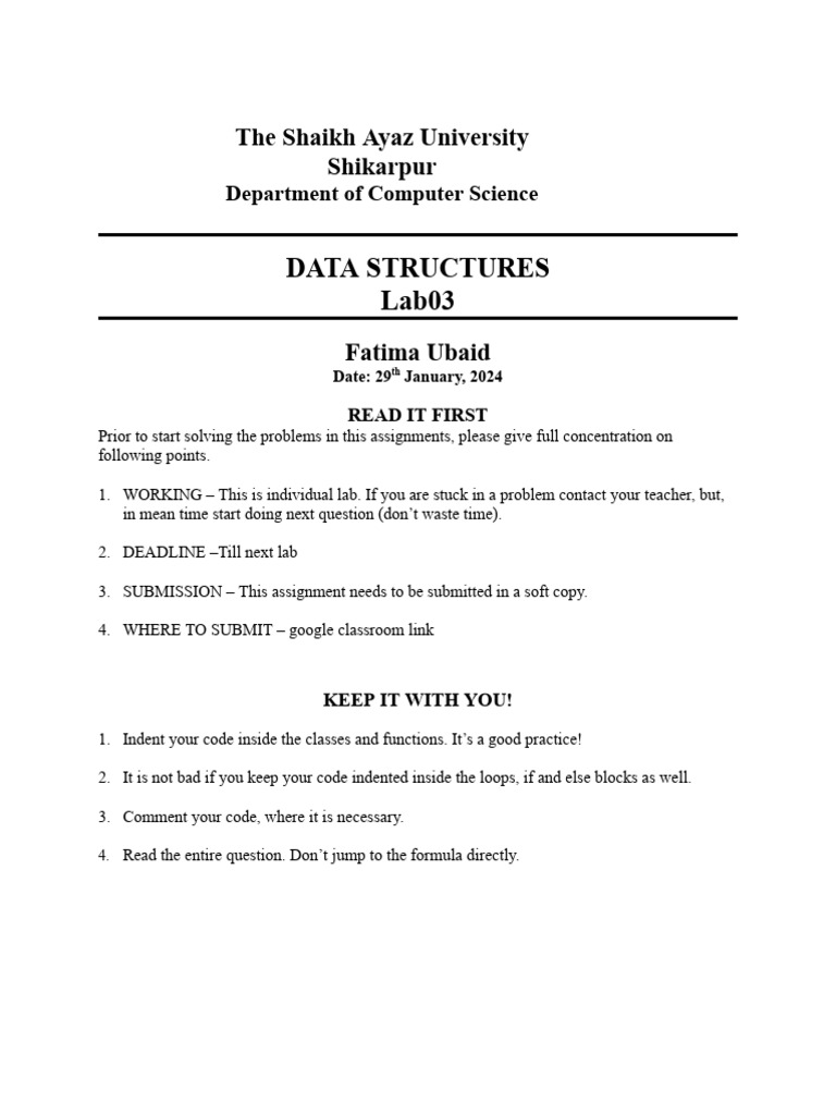 Lab03 Dsa Pdf Algorithms And Data Structures Computer Science