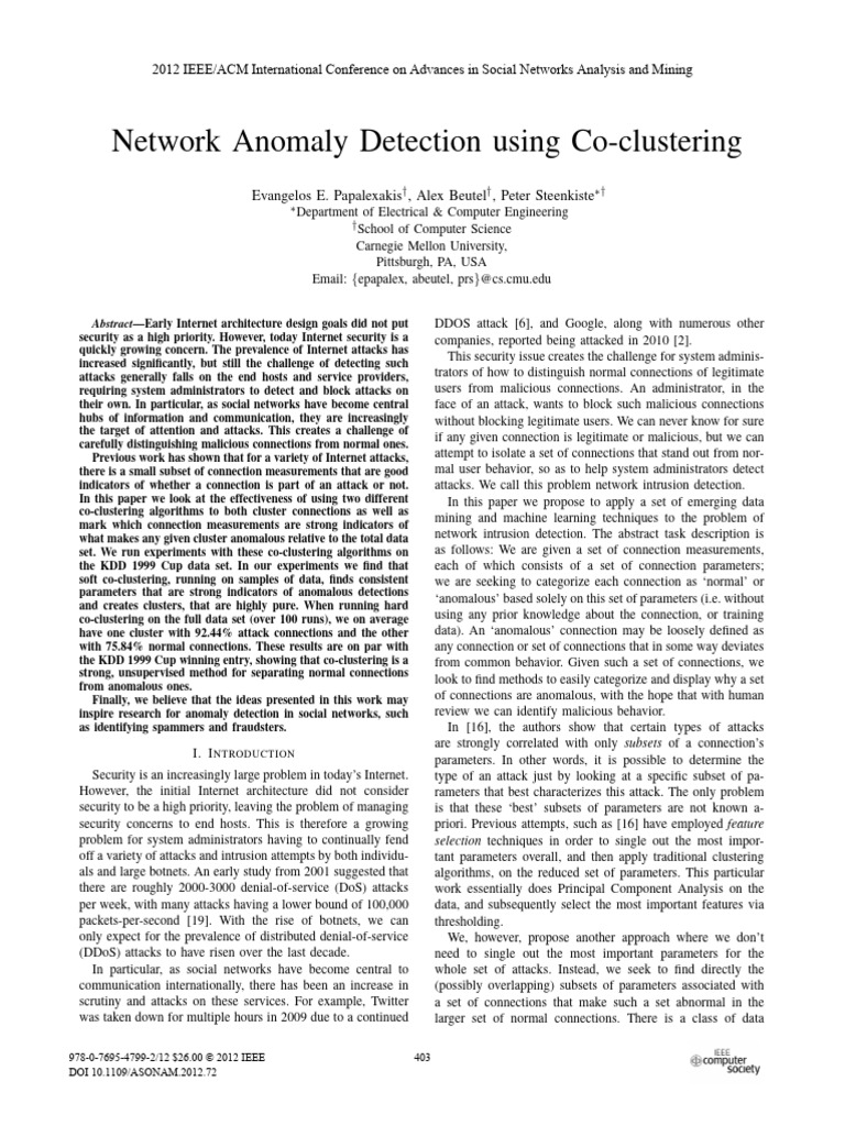Network Anomaly Detection Using Co-Clustering | PDF | Cluster Analysis ... Network Anomaly Detection Using Co-Clustering | PDF | Cluster Analysis ...