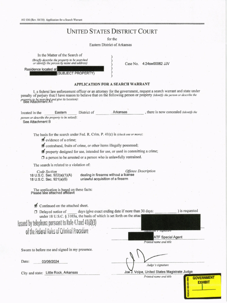 Search Warrant Application for Firearms | PDF | Bureau Of Alcohol ...