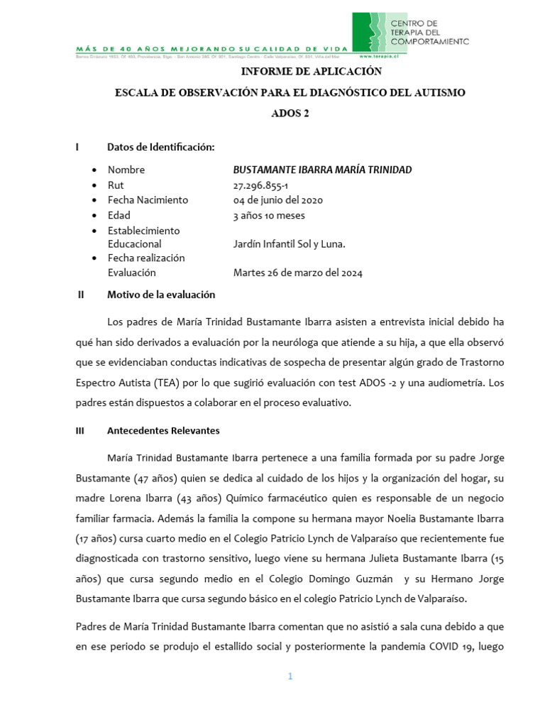 Informe ADOS-2: Evaluación de Autismo | PDF | Espectro autista | Juguetes