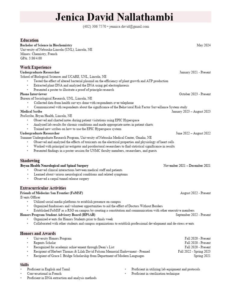 resume - jenica david | PDF | Lincoln | Medicine