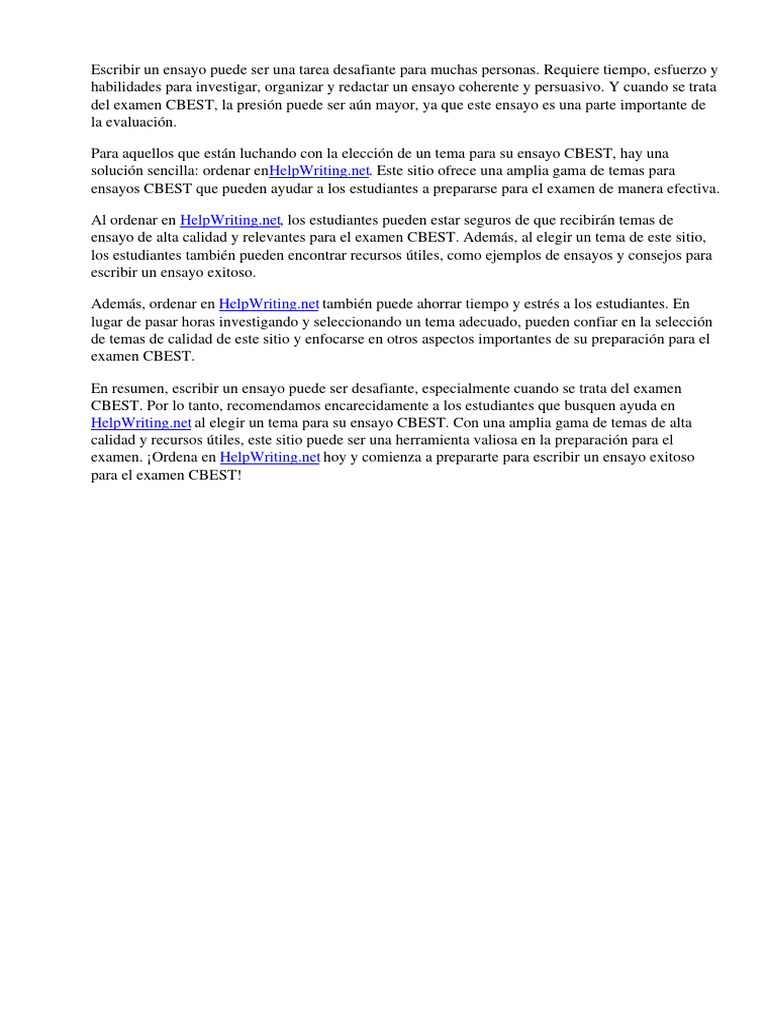 Temas para El Ensayo Cbest | PDF | Ensayos | Evaluación educativa y ...