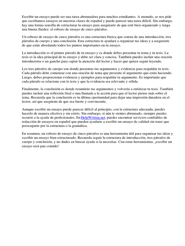 Cómo Escribir Un Esbozo de Ensayo de Cinco Párrafos | PDF | Ensayos ...