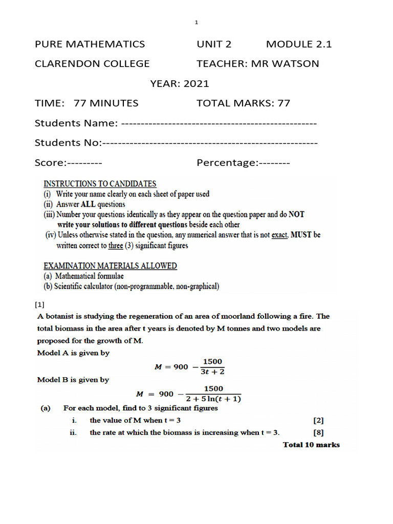 Pure Mathematics Unit 2 Module 2.1 2021 | PDF | Mathematics