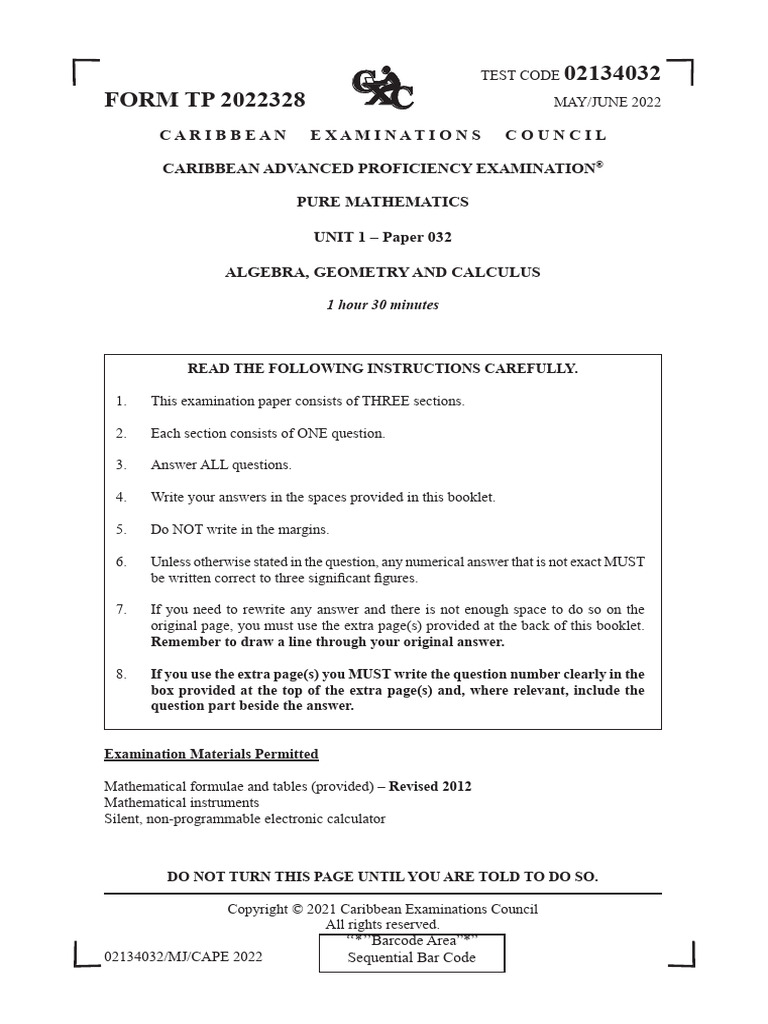 Cape 2022 Unit 1 p032 Pure Math QP | PDF | Mathematics | Logic