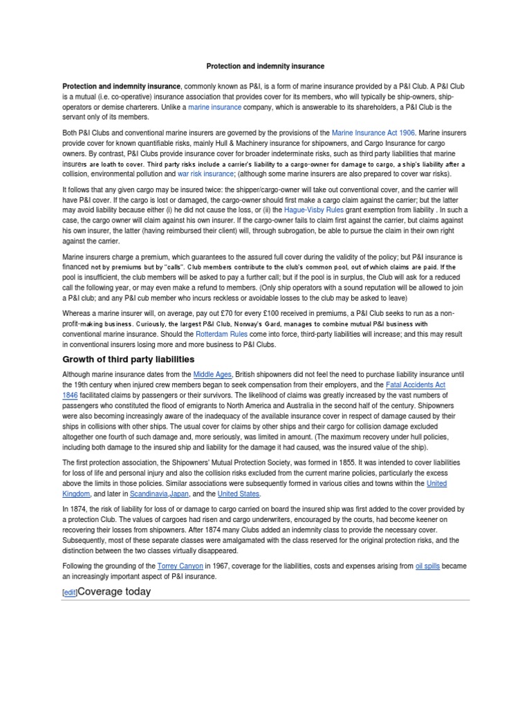 Protection and Indemnity Insurance | PDF | Insurance | Industries