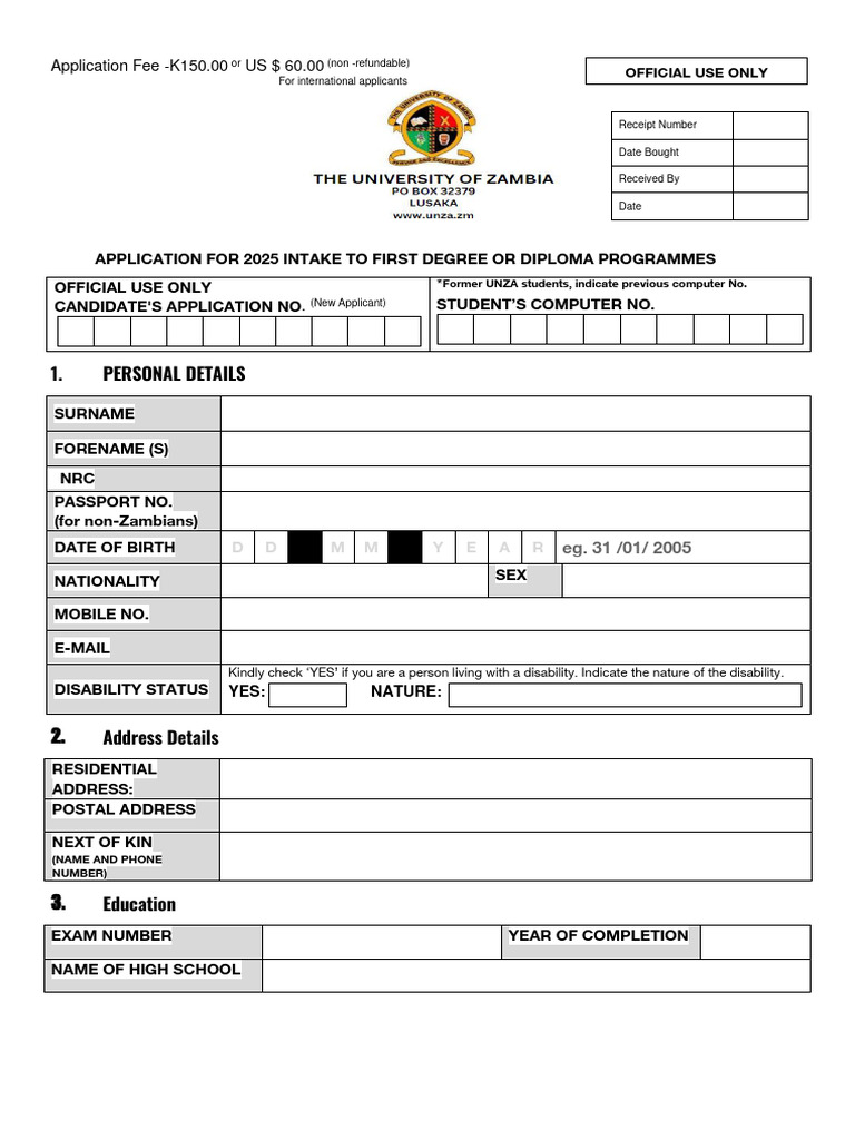 Full-time Undergraduate Application Form 2025 Intake | PDF | University ...