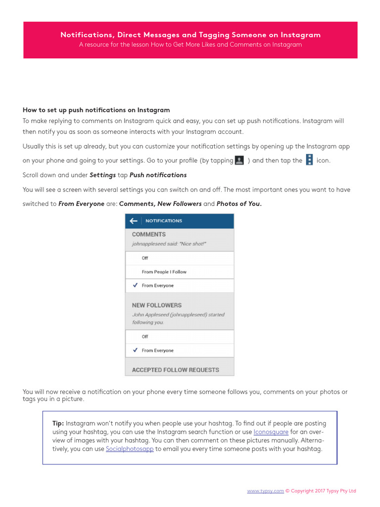 Notifications Direct Messages and Tagging Someone On Instagram | PDF | Cyberspace | Computer ...