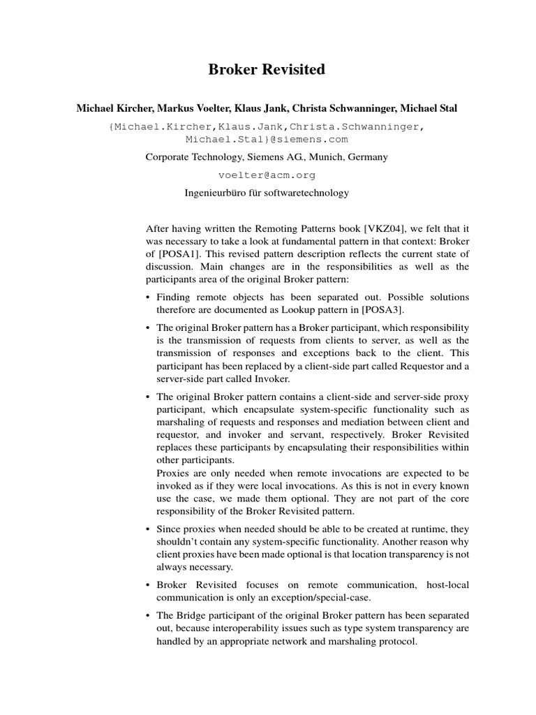 Broker Revisited Pdf Common Object Request Broker Architecture Method Computer Programming