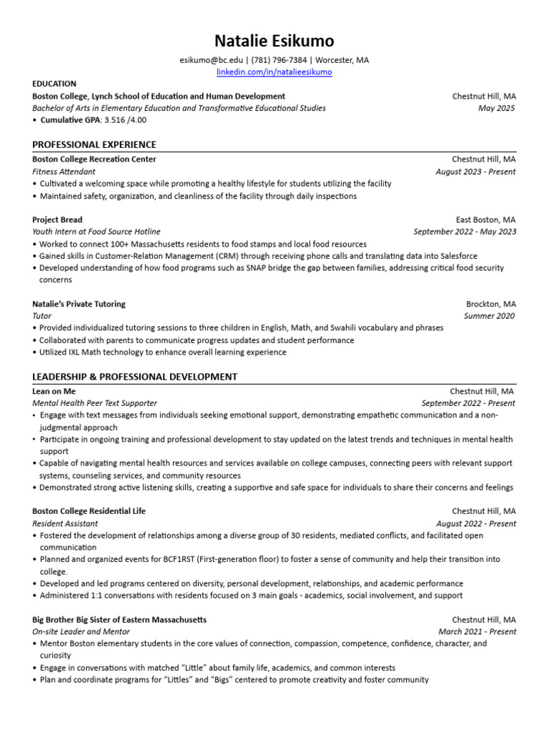 Esikumo Natalie Resume | PDF | Learning | Behavior Modification