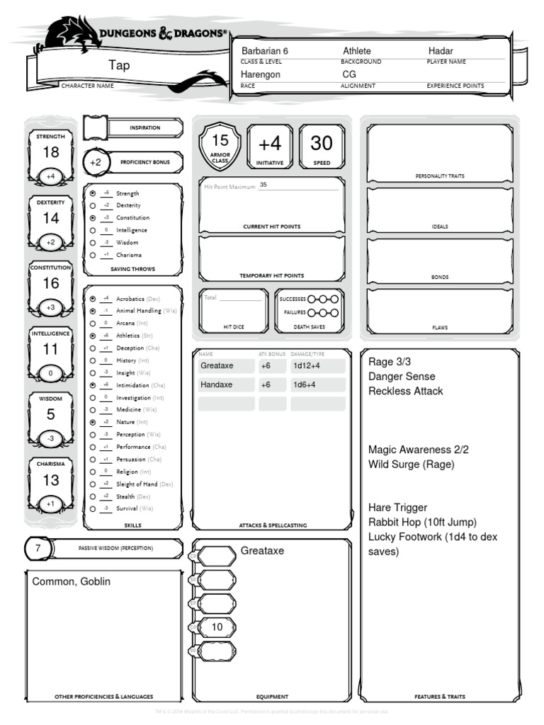 Tap Character Sheet | PDF | Role Playing | Gaming