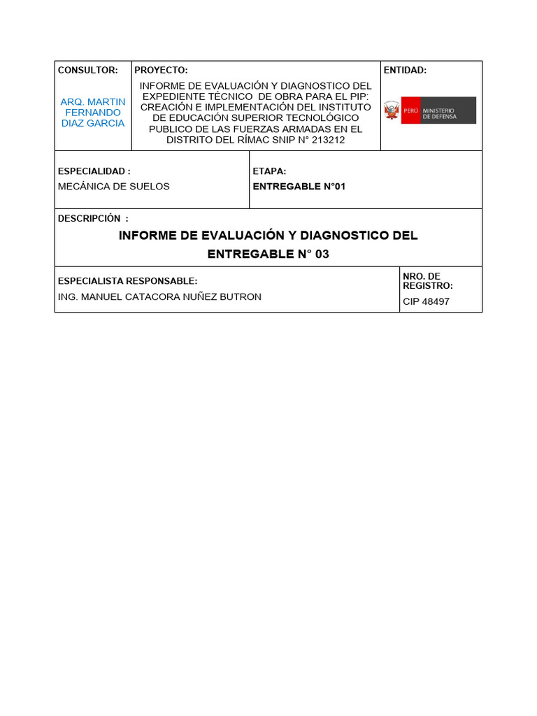 2.7 Informe de Evaluación y Diagnostico Del Entregable N°03 Ems Ok | PDF | Estudio de factibilidad