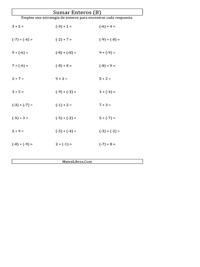 Guia Enteros 1 Sumas | PDF