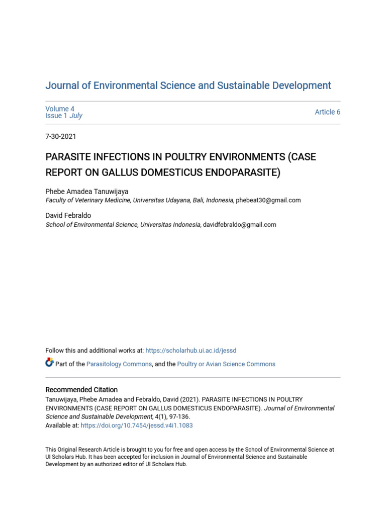 Parasite Infections in Poultry Environments (Case Report On Gallus ...