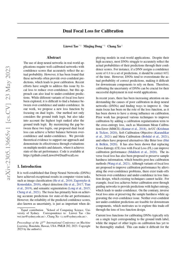 Dual Focal Loss For Calibration | PDF | Deep Learning | Applied Mathematics