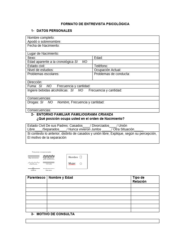 Formato de Entrevista Psicológica Adulto | PDF | Sicología | Conceptos psicologicos