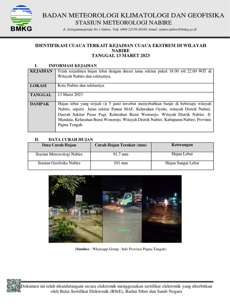 IDENTIFIKASI CUACA TERKAIT KEJADIAN BANJIR DI NABIRE TANGGAL 13 Maret 2023 2 | PDF