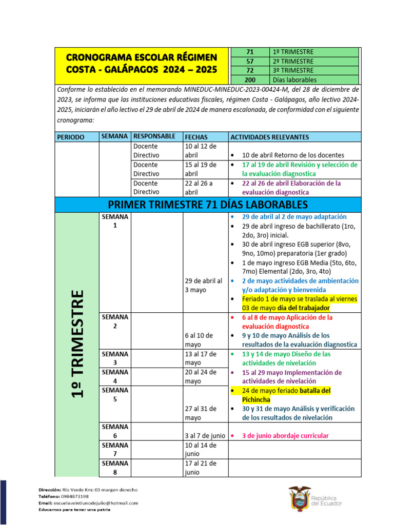 Calendario Escolar 2024 - 2025 | PDF