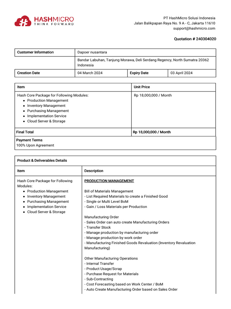 HashMicro ERP Quotation for Manufacturing & Inventory | PDF | Inventory ...