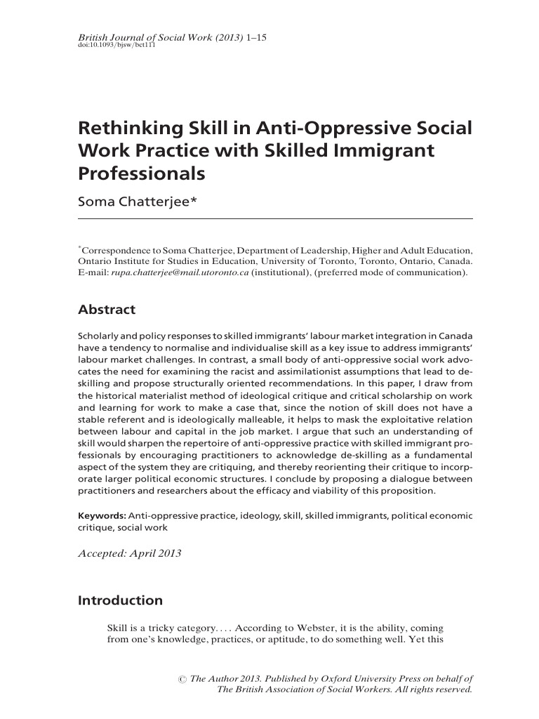 Re Thinking Skill in Anti Oppressive Soc | PDF | Labour Economics ...