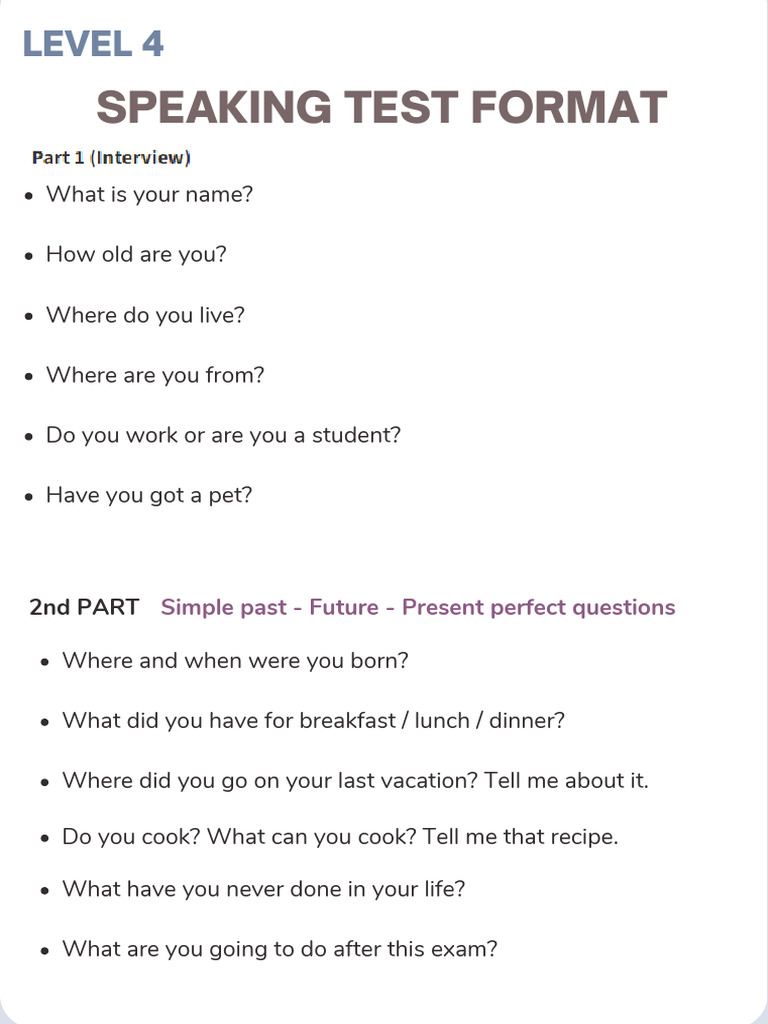 Speaking Test Level 3 | PDF | Language Arts & Discipline