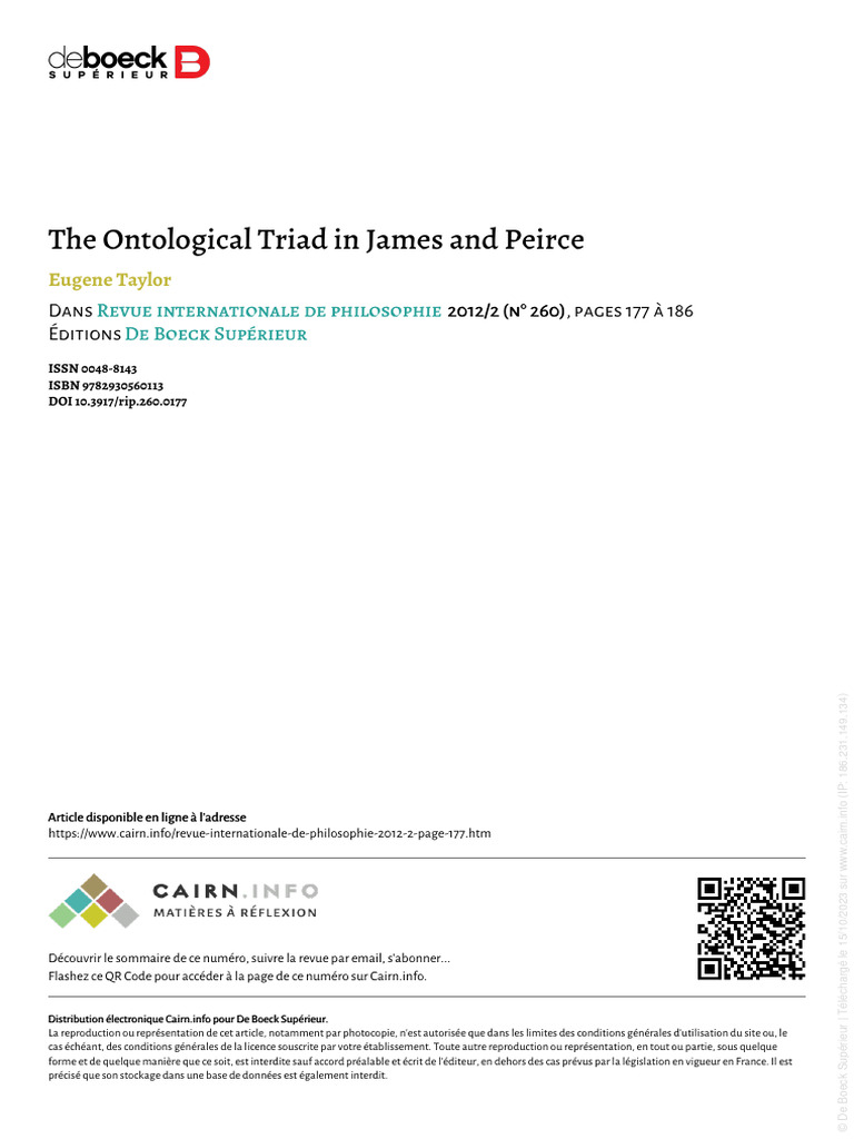 Ontological Triad James Peirce | PDF | Charles Sanders Peirce | Pragmatism