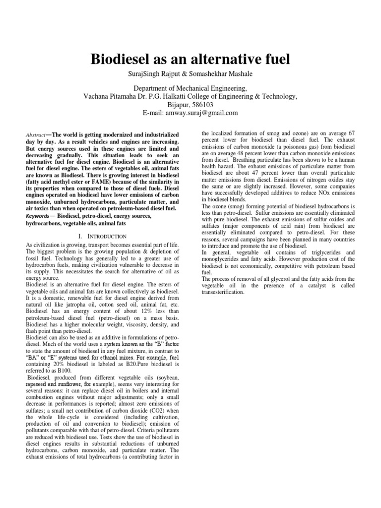 Biodiesel As An Alternative Fuel | PDF | Biodiesel | Diesel Fuel