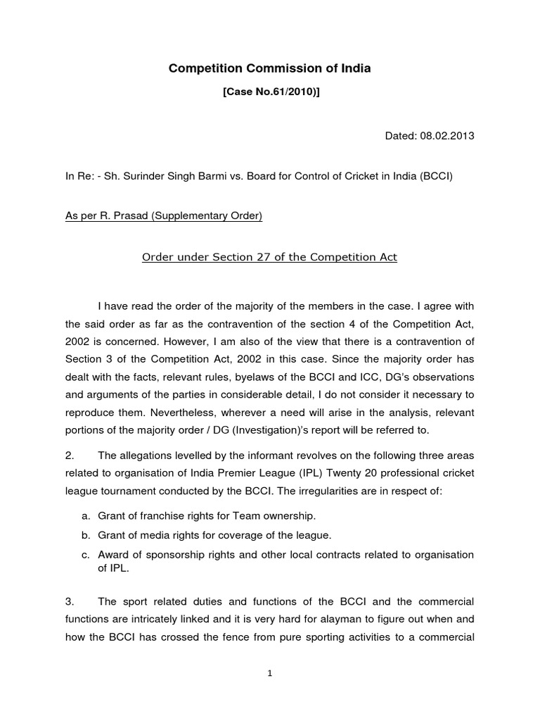 Competition Commission of India: (Case No.61/2010) ) | PDF ...