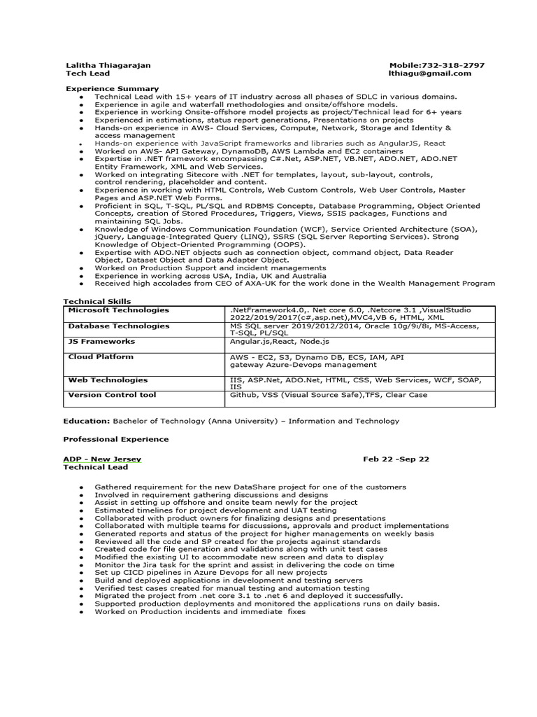 SEO-Optimized Resume for .NET Tech Lead | PDF | Language Integrated Query | Microsoft Sql Server